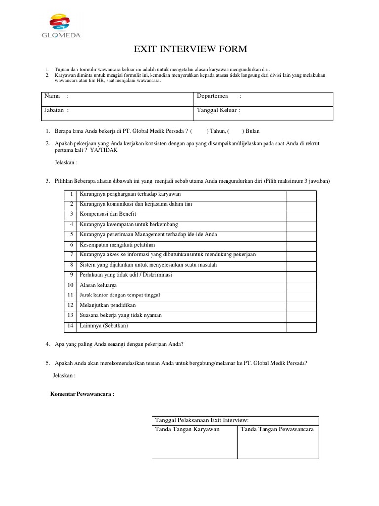 Exit Interview Form | PDF