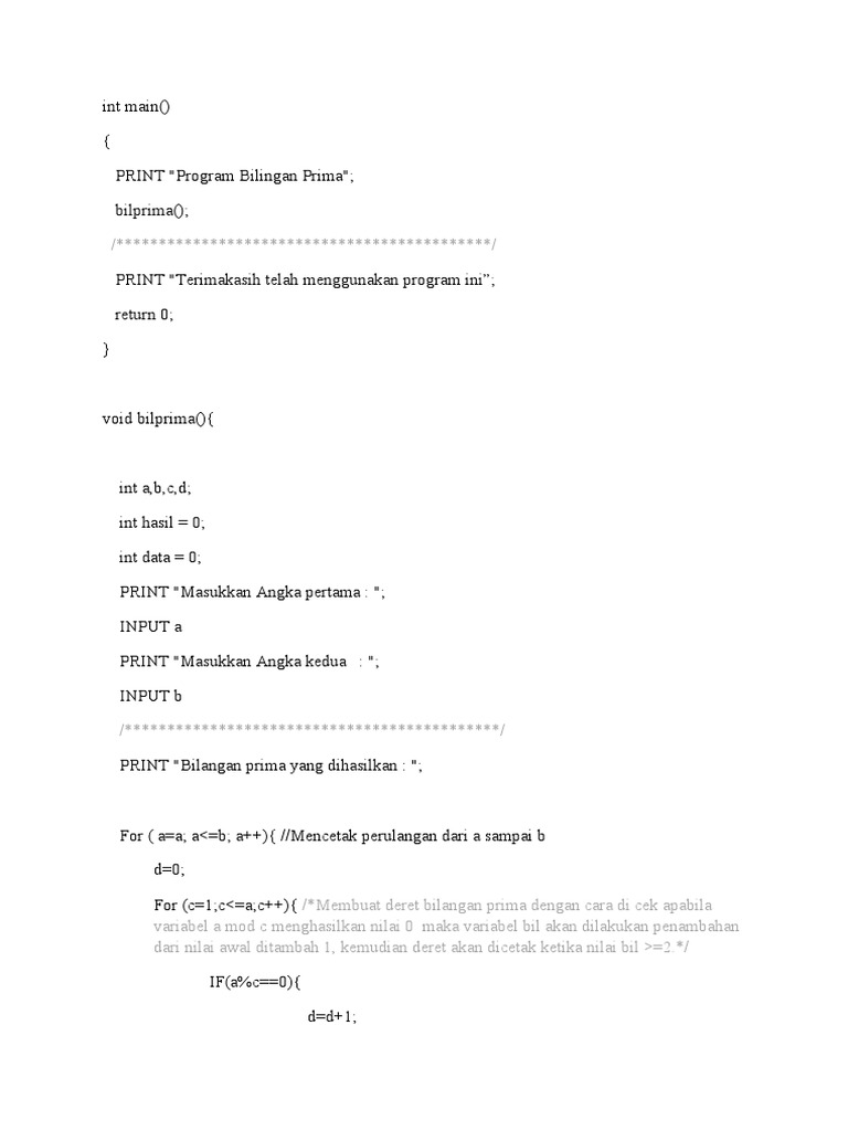 Bilangan Prima Pseudocode 1 | PDF