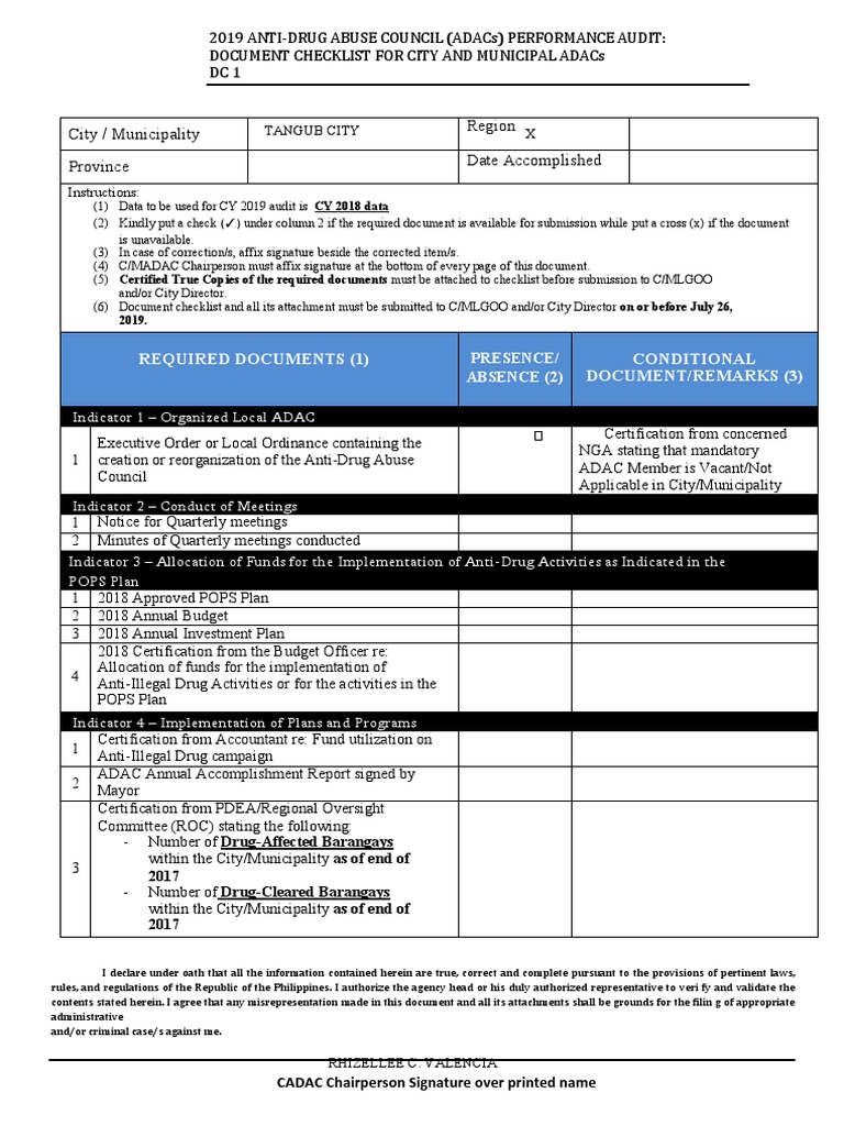 Annex C - Document Checklist DC1 | PDF | Policy | Justice