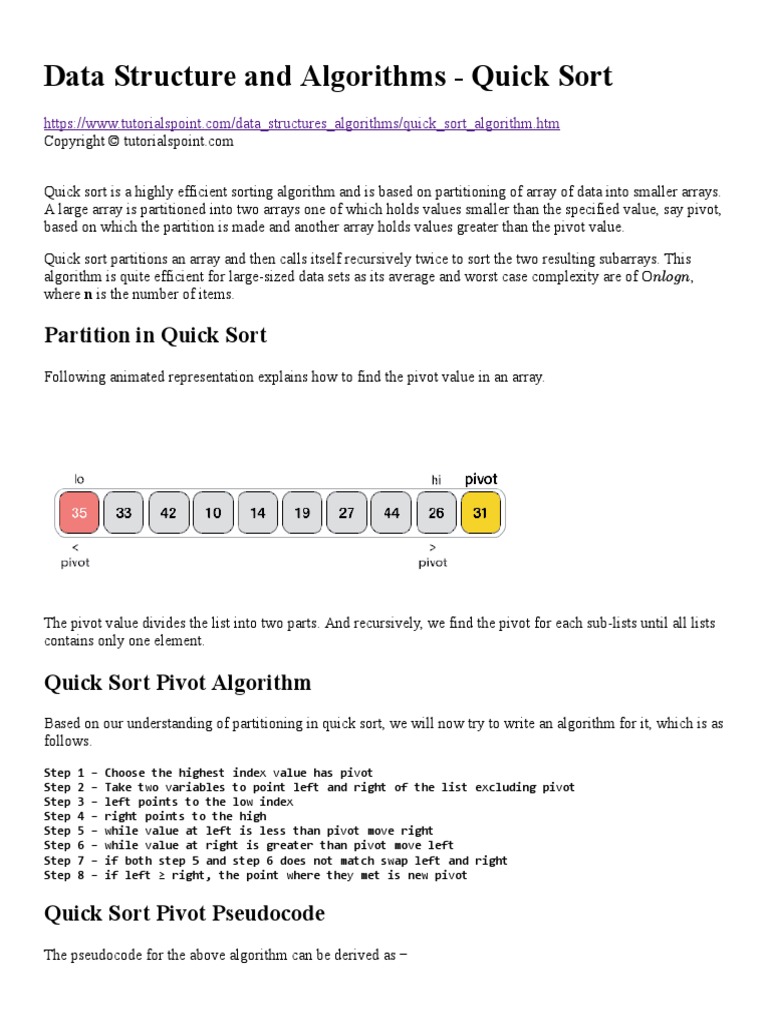 Data Structure And Algorithms Quick Sort Pdf Theoretical Computer Science Software Engineering