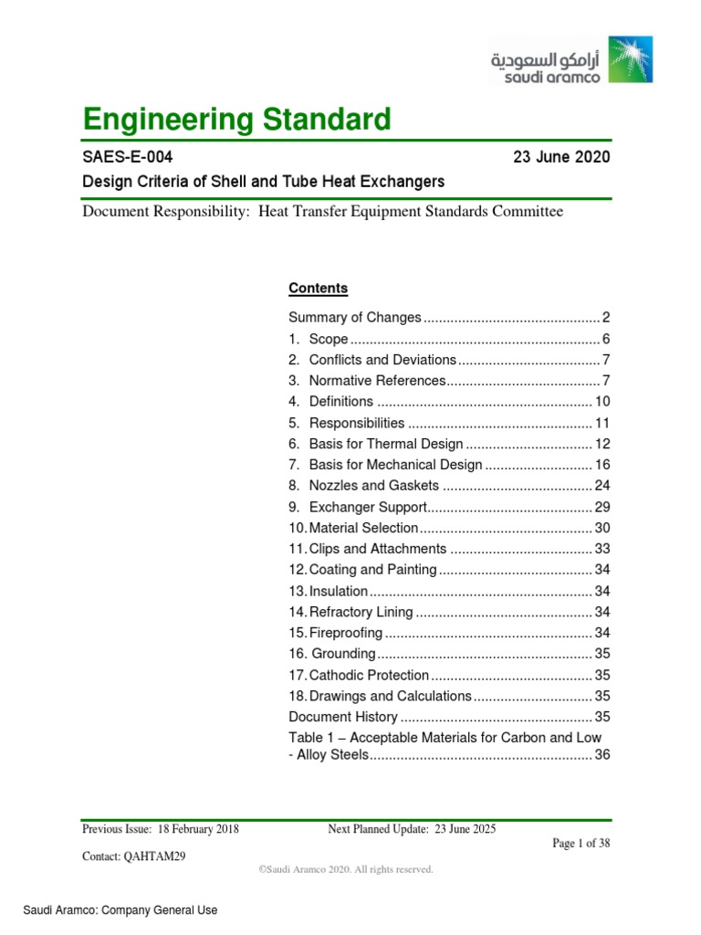 SAES-E-004 - 23 June 2020 | PDF | Heat Exchanger | Pipe (Fluid Conveyance)