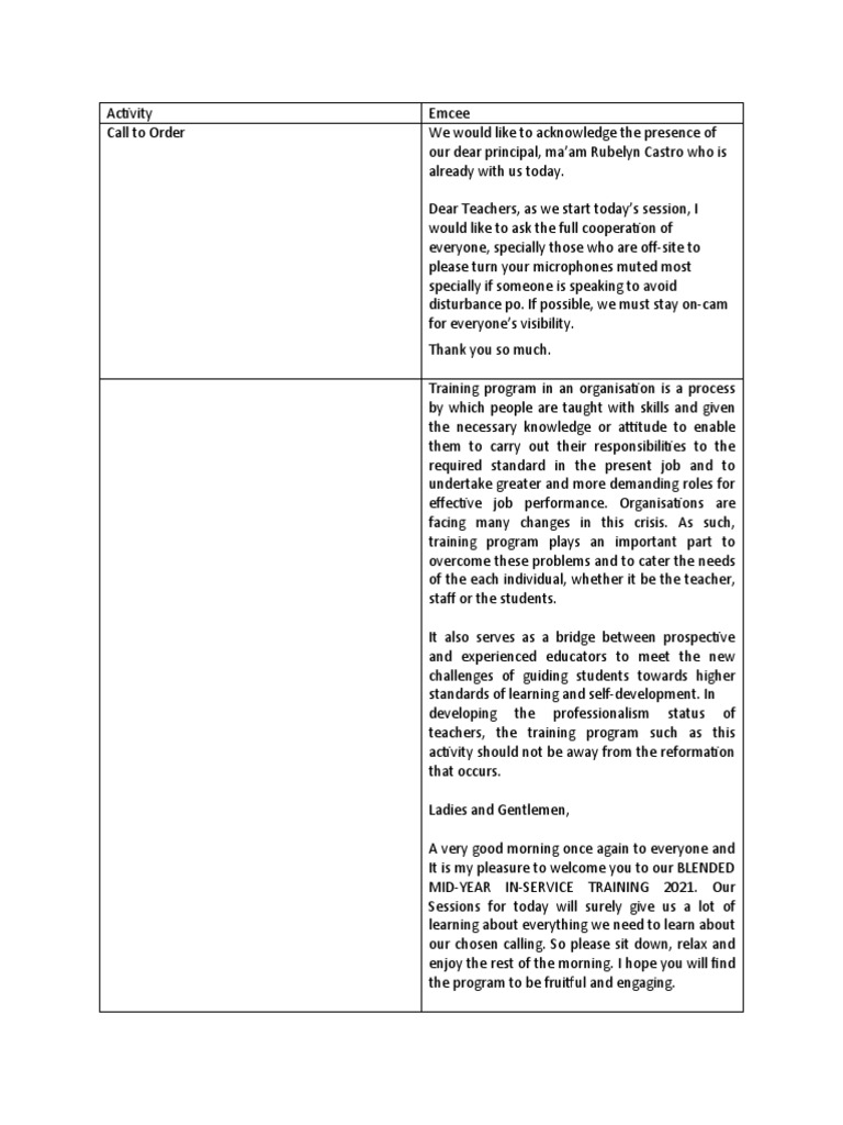 Activity Emcee Mid-Year INSET 2021 | PDF | Teachers