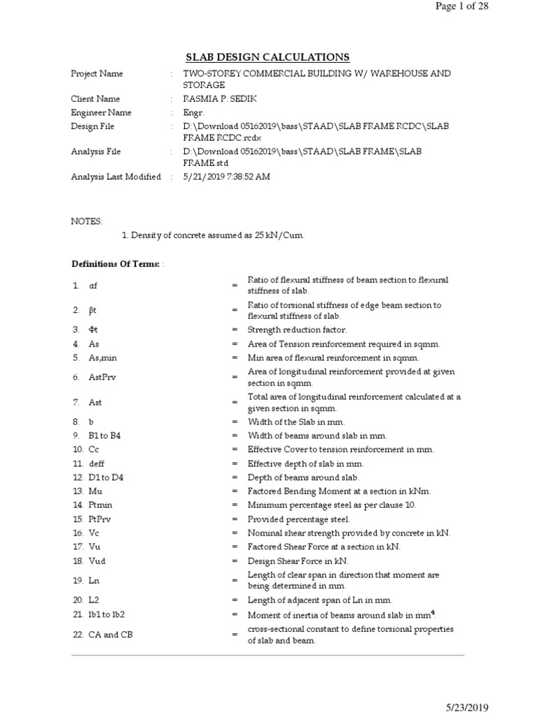 Slab Design Calculations: Definitions of Terms | PDF | Beam (Structure ...