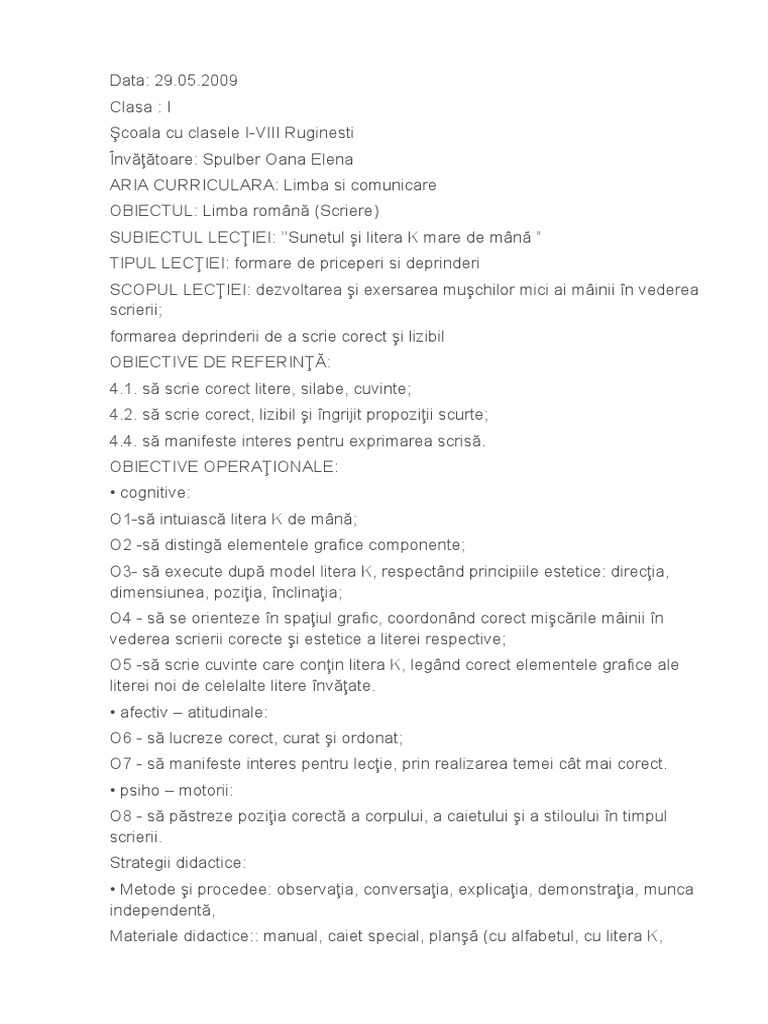 ''Sunetul Şi Litera K | PDF