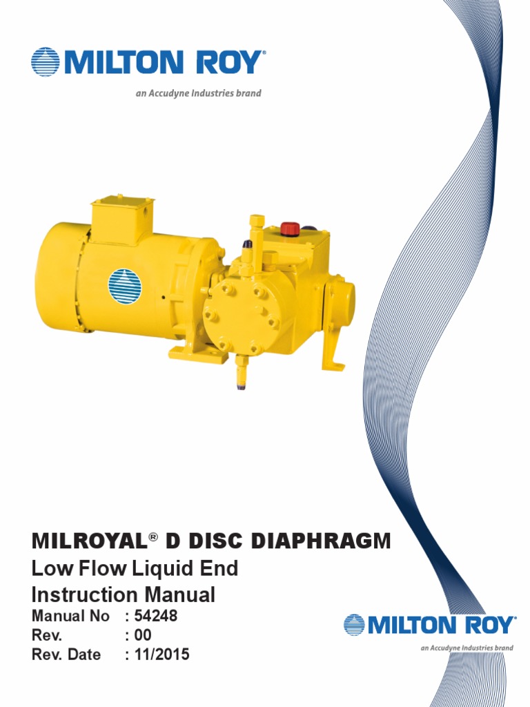 Milroyal D Disc Diaphragm: Low Flow Liquid End Instruction Manual | PDF ...