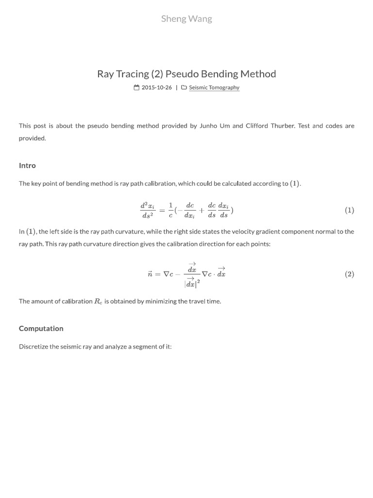 Ray Tracing (2) Pseudo Bending Method - Sheng Wang | PDF