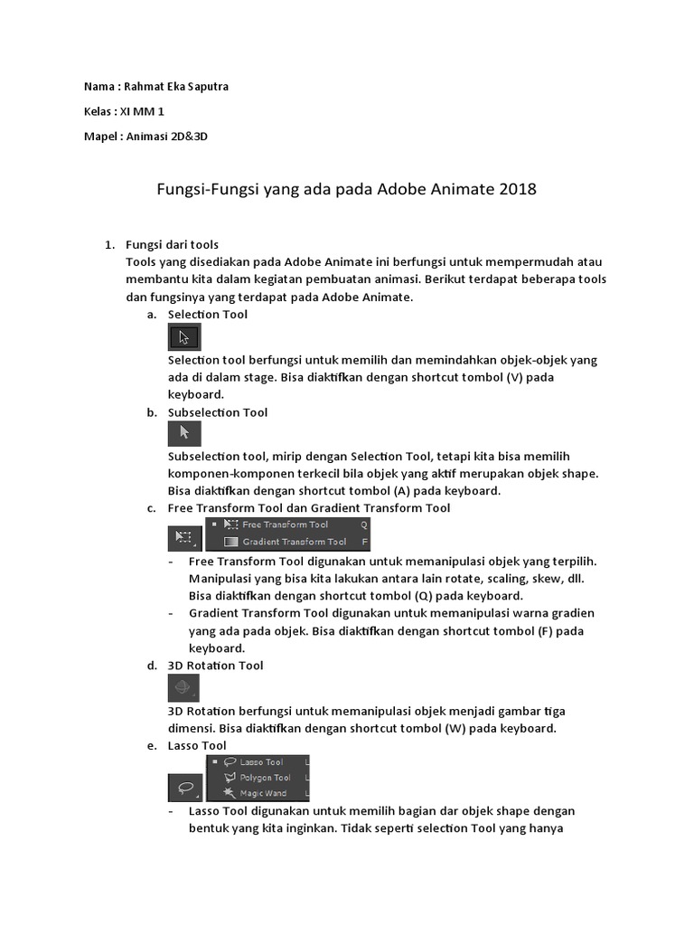 Fungsi2 Tool Adobe Animate | PDF