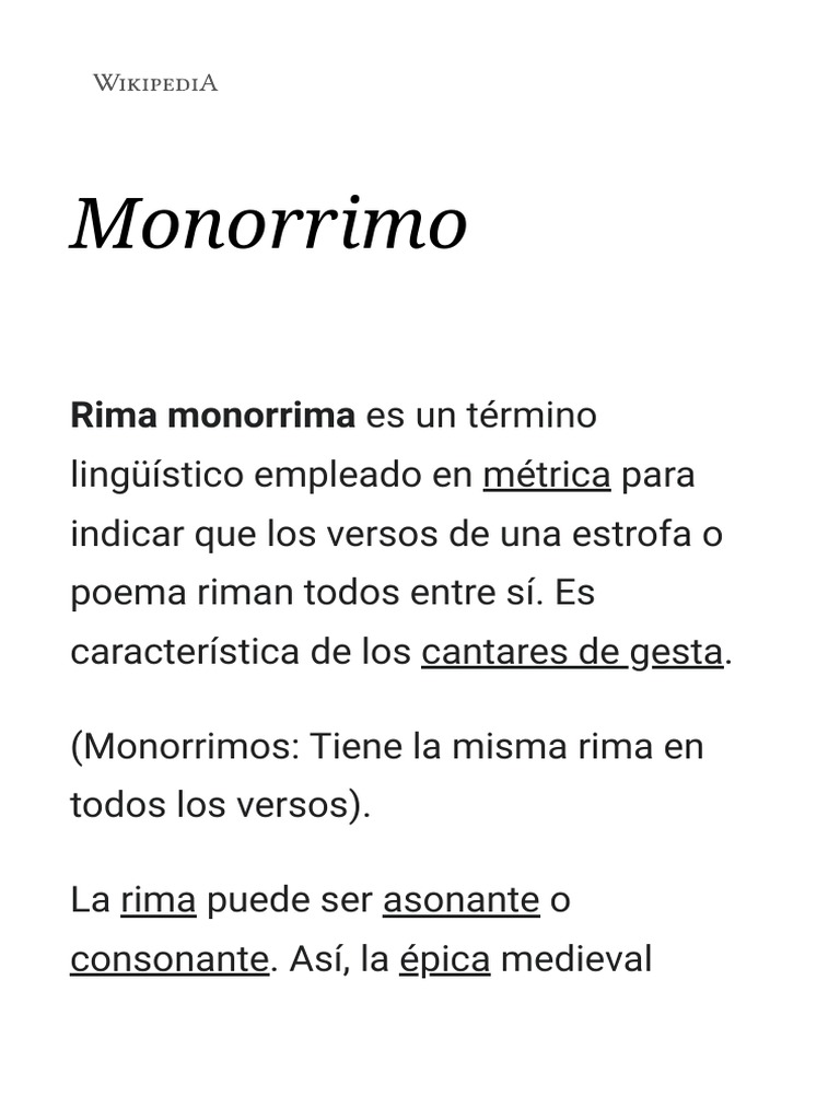 Monorrimo - Wikipedia, La Enciclopedia Libre | PDF