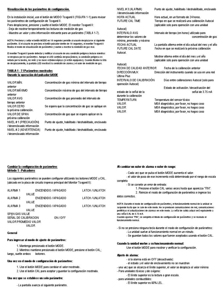 Configuración del Monitor Toxgard II | PDF | Calibración | Gases