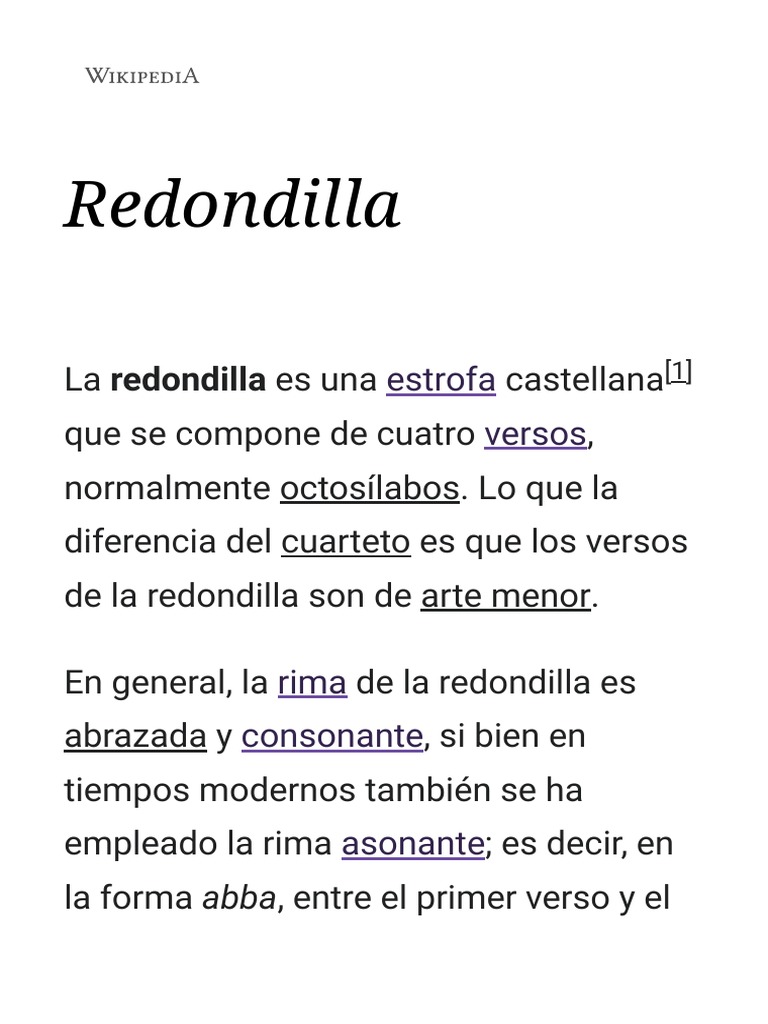 Redondilla - Wikipedia, La Enciclopedia Libre | PDF