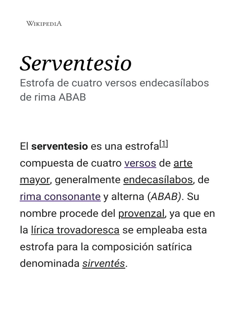 Serventesio - Wikipedia, La Enciclopedia Libre | PDF