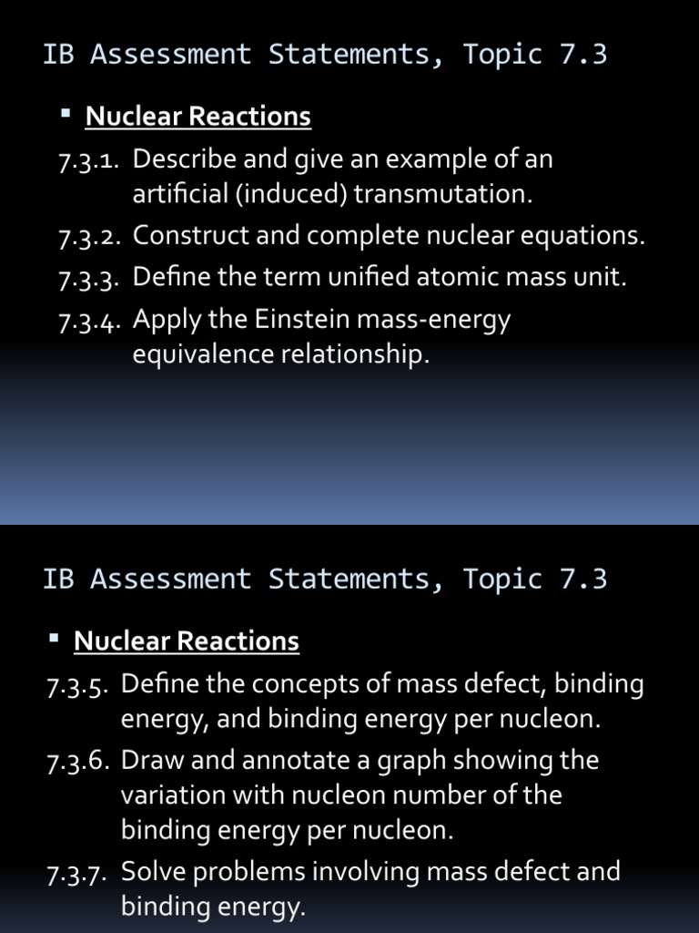 IB Assessment Statements, Topic 7.3: Nuclear Reactions | PDF | Nuclear ...
