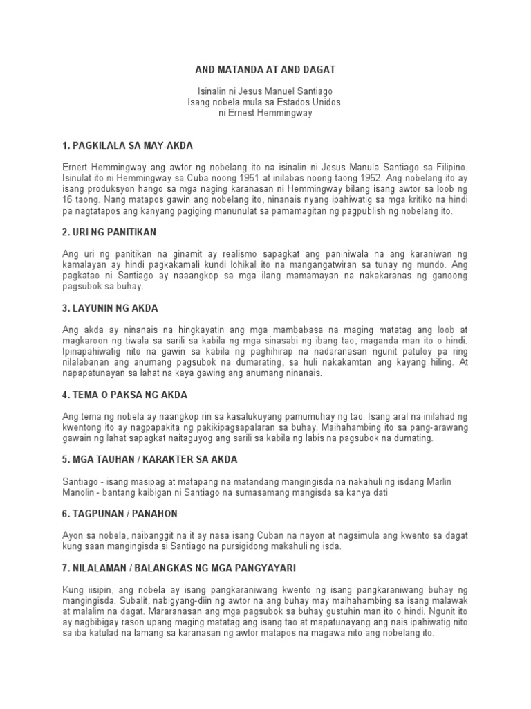 Ang Matanda at and Dagat | PDF