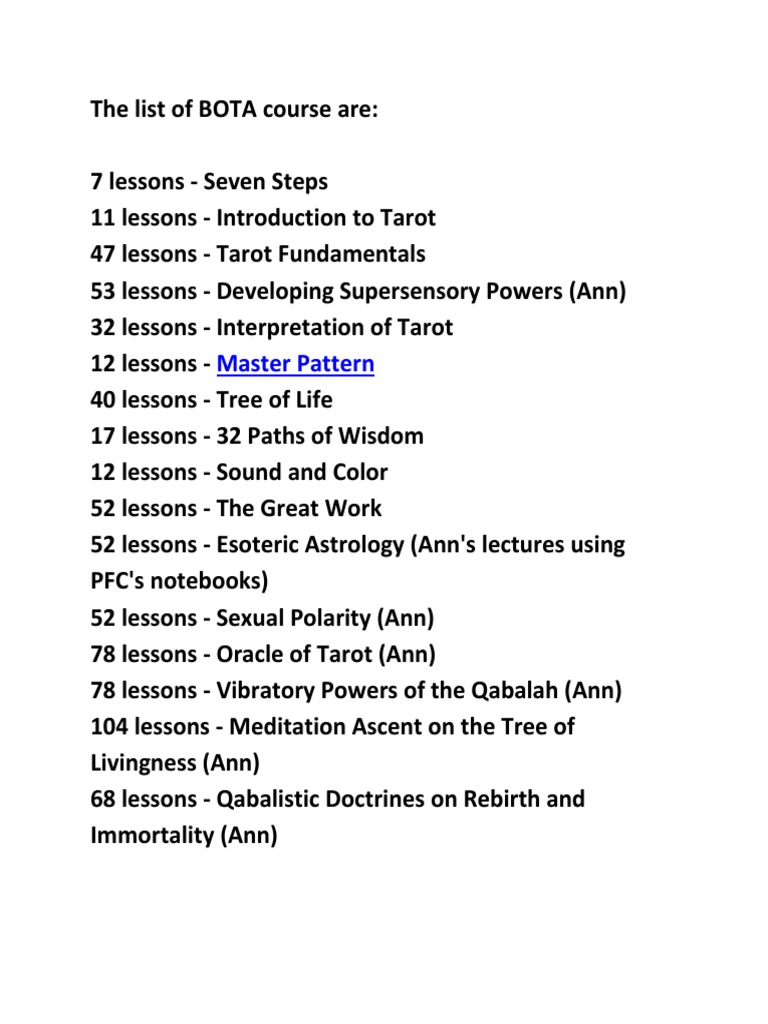 The List of BOTA Course Are | PDF