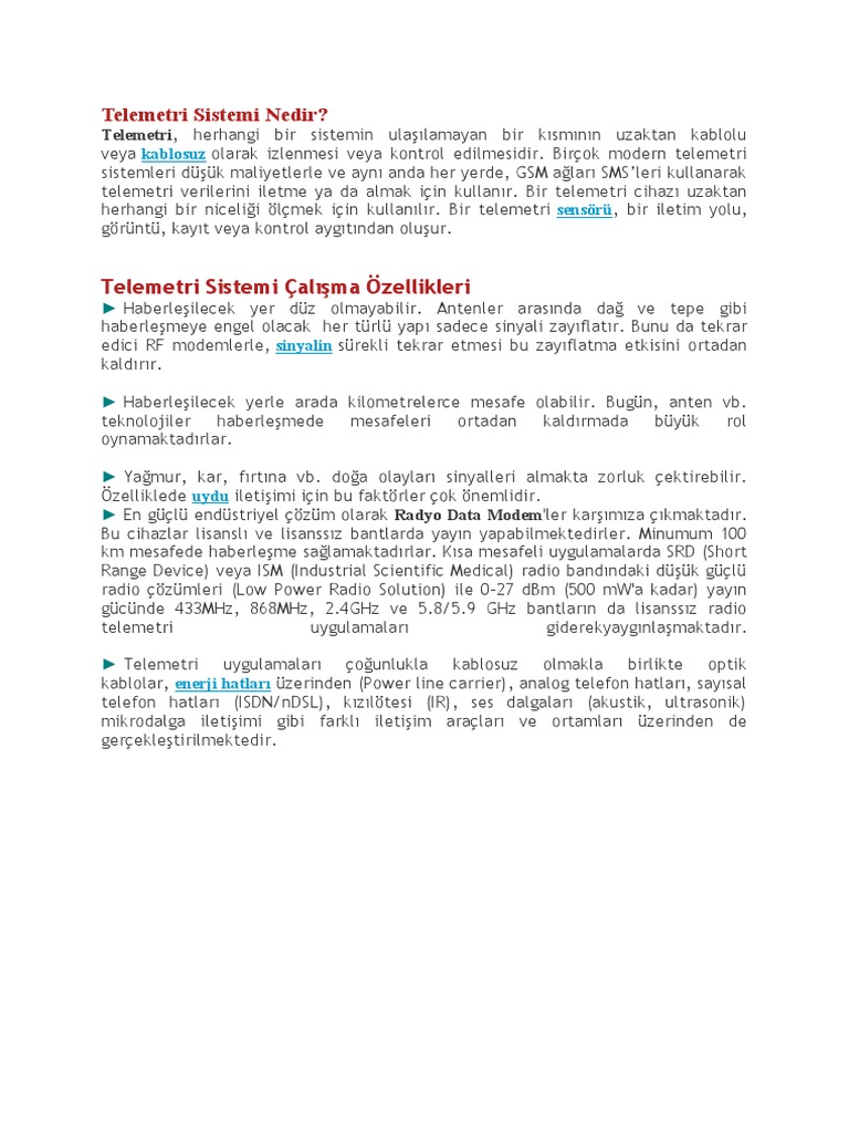Telemetri Sistemi Nedir | PDF