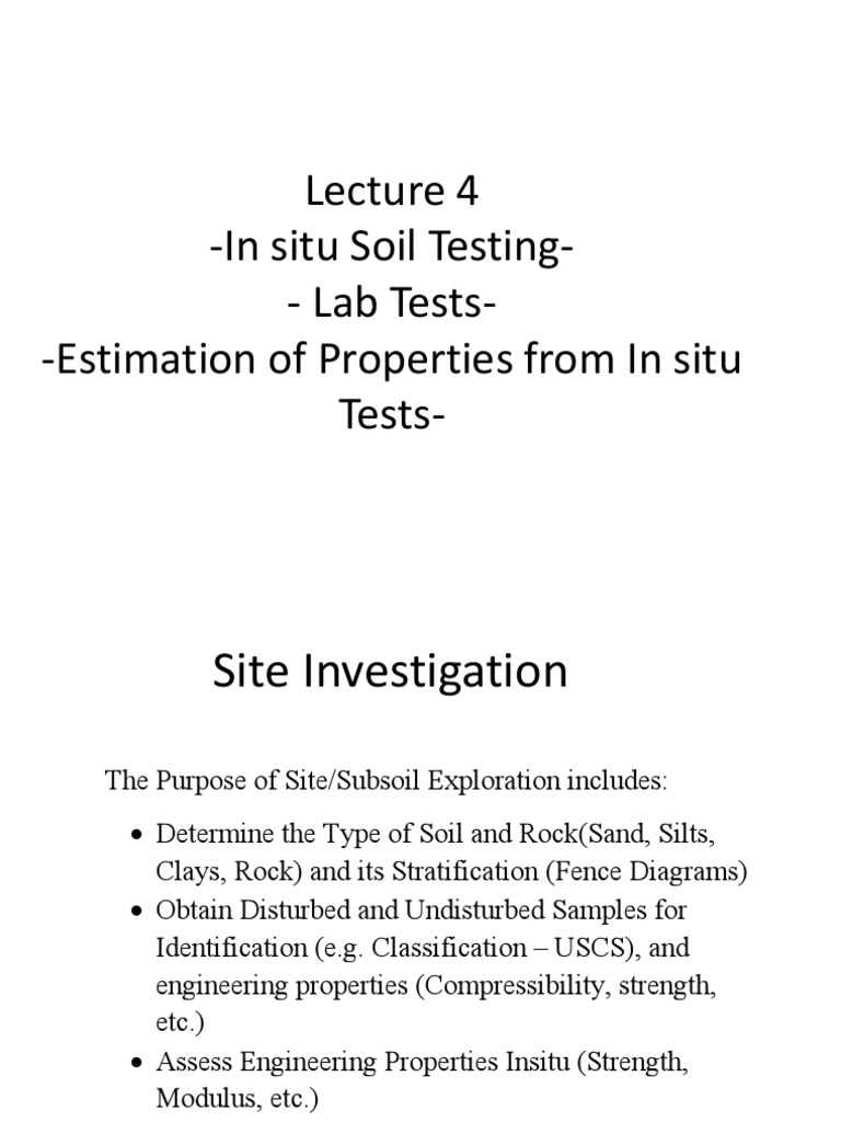 In Situ Soil Testing - Lab Tests - Estimation of Properties From in ...