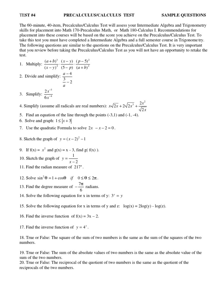 Sample Mathtest4 | PDF | Precalculus | Logarithm