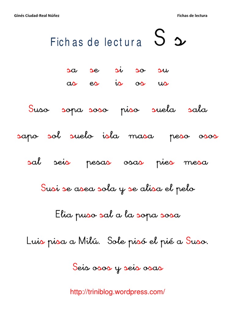 Fichas de Lectura Letra s2 | PDF