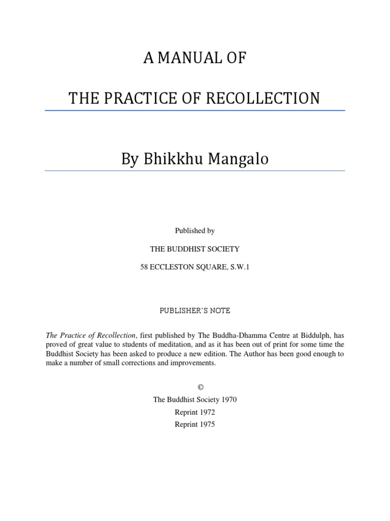 The Practice of Recollection | PDF | Meditation | Mind