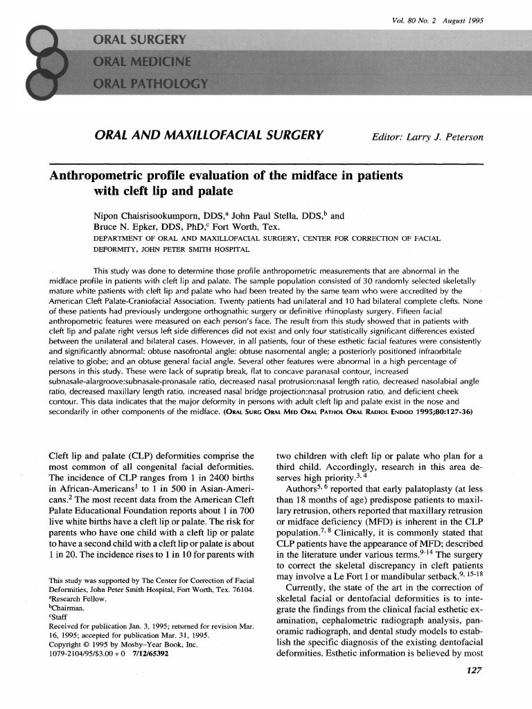 Anthropometric Profile Evaluation of The Midface in Patients With Cleft Lip and Palate | PDF ...