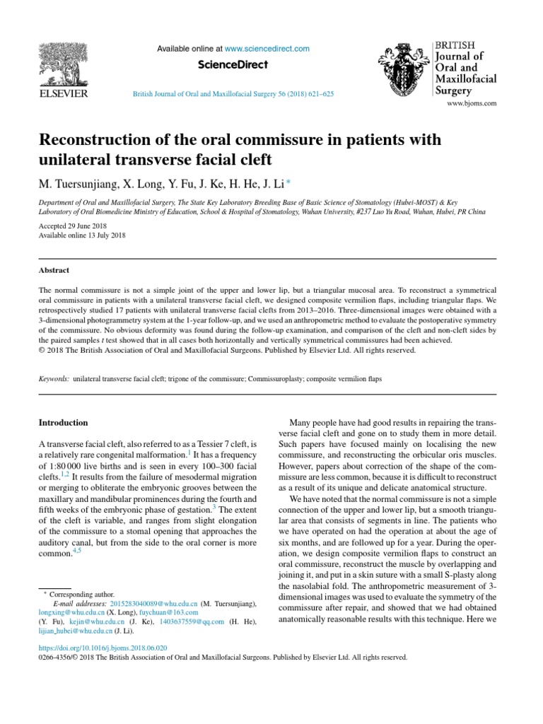 Reconstruction of The Oral Commissure in Patients With Unilateral ...