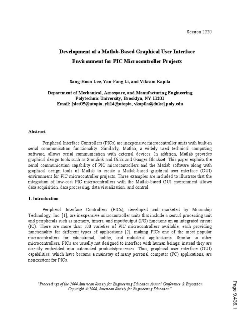 Development Of A Matlab Based Graphical User Interface Environment For Pic Microcontroller