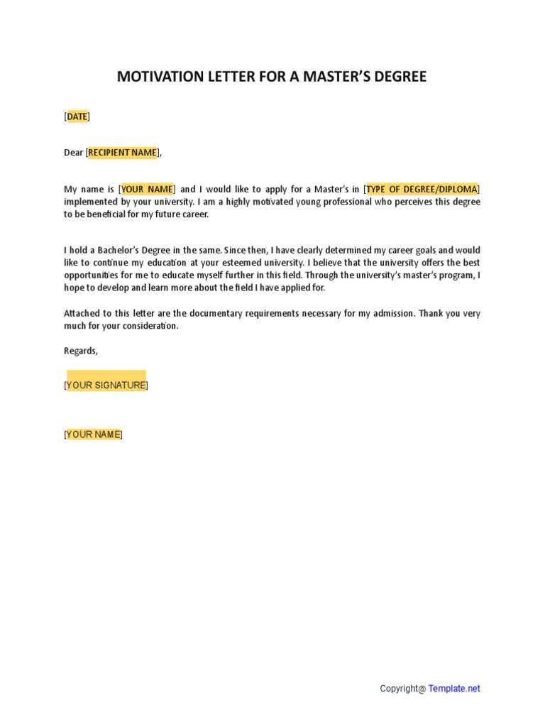 Motivation Letter For A Master's Degree | PDF