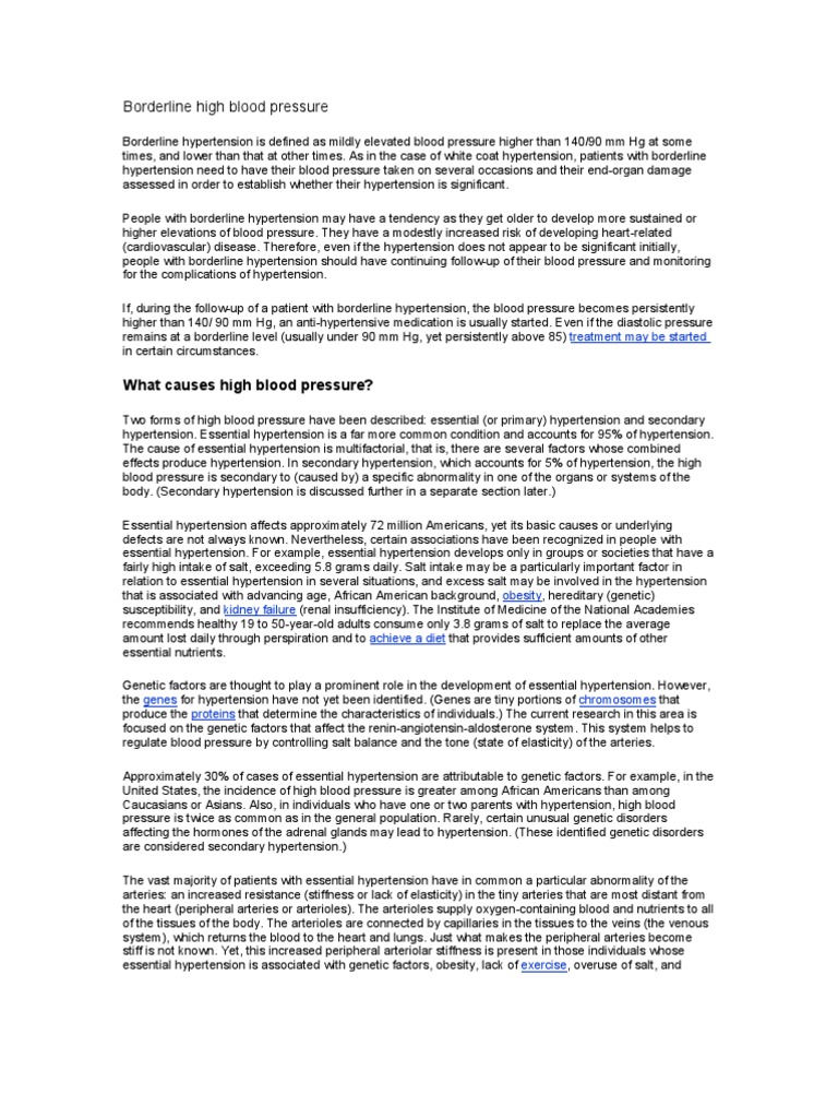 Borderline high blood pressure explained | PDF | Hypertension | Artery