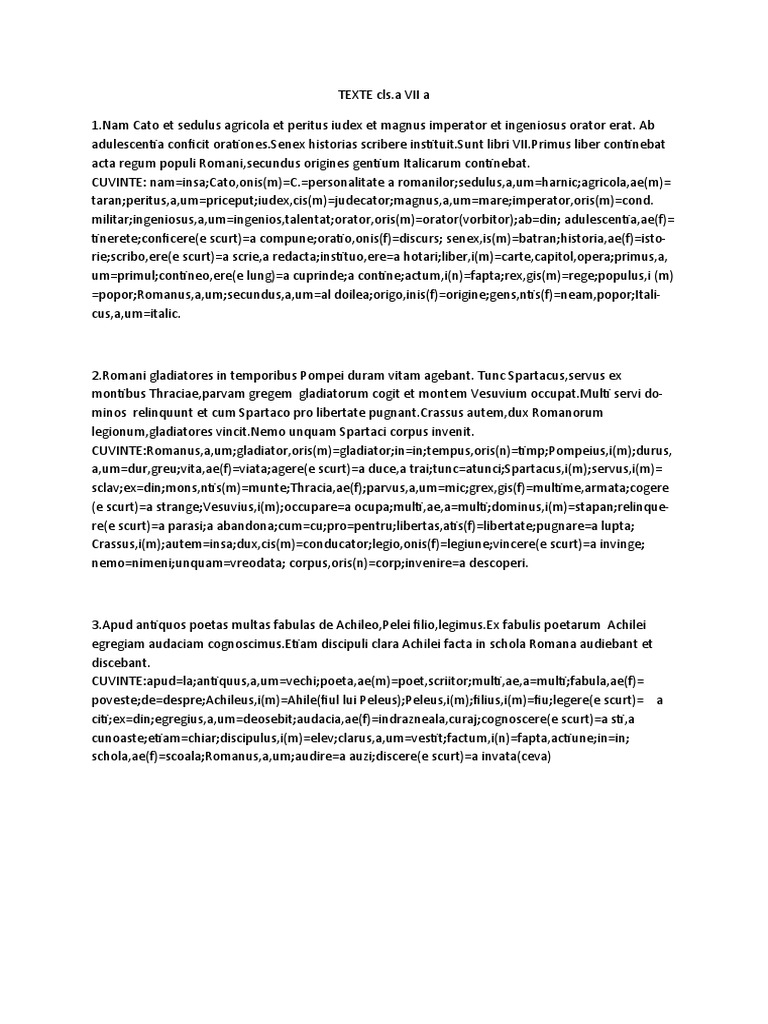 Texte Clasa A VII-a, Limba Latina | PDF