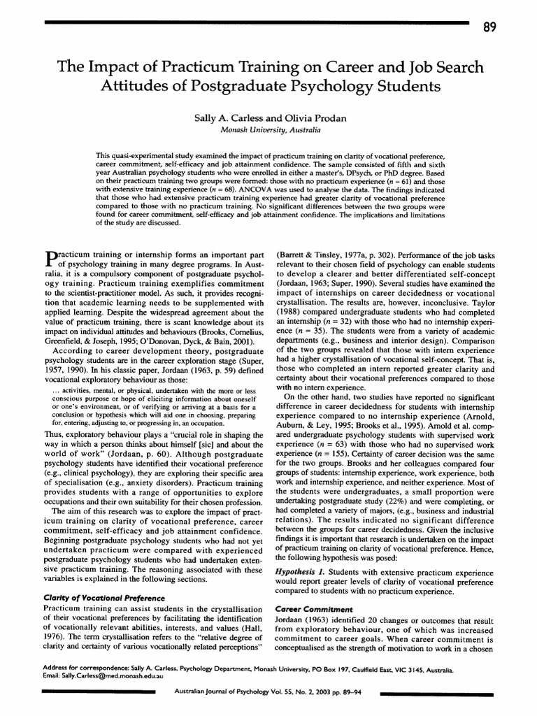 The Impact of Practicum Training On Career and Job Search Attitudes of ...