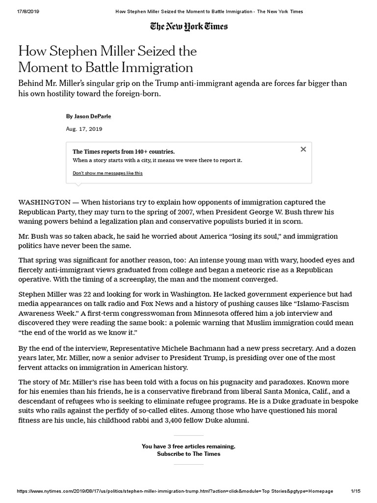 How Stephen Miller Seized The Moment To Battle Immigration - The New ...