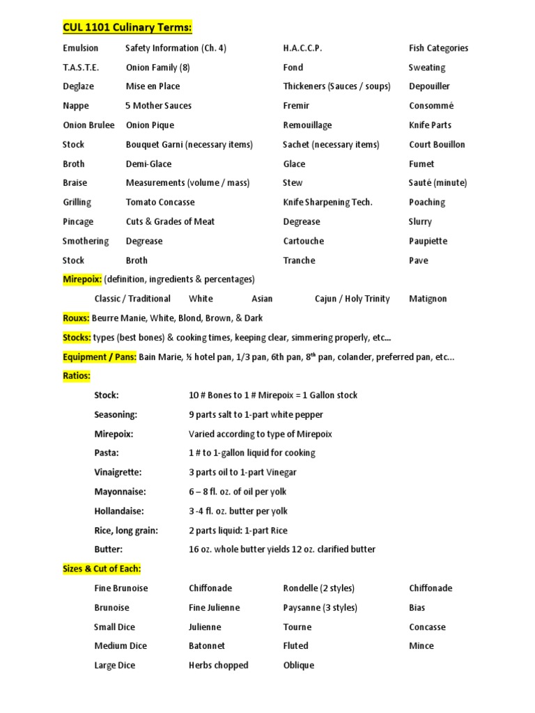 Culinary Terms | PDF | Stock (Food) | European Cuisine