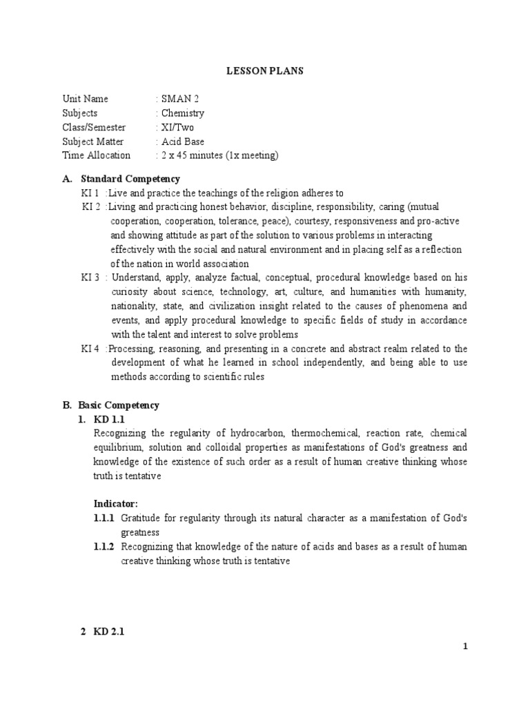 Acid-Base Chemistry Lesson Plan XI | PDF | Acid | Ph