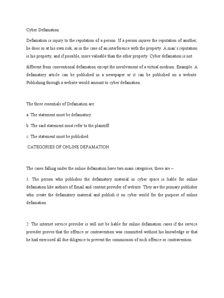 Cyber Defamation | PDF | Defamation | Crime & Violence