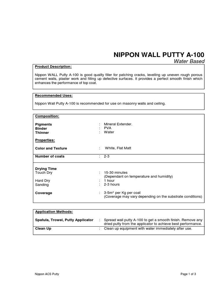 Wall Putty A-100 | PDF | Paint | Materials