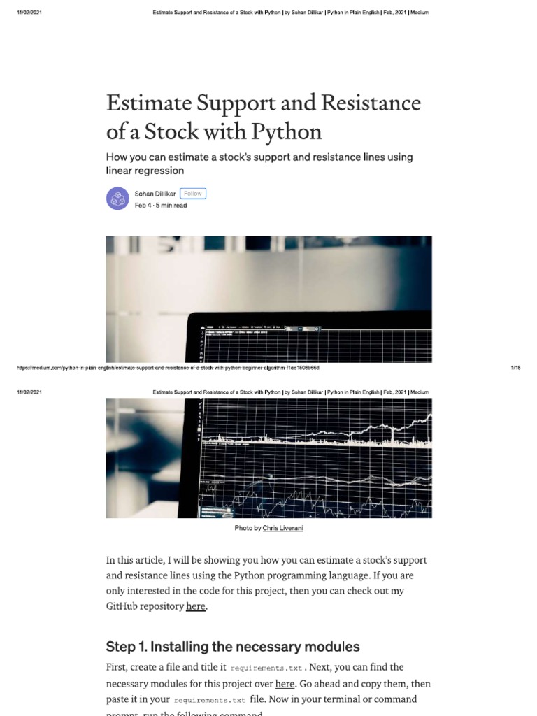 Estimate Support and Resistance of A Stock With Python | PDF