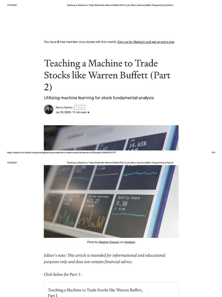 Teaching A Machine To Trade Stocks Like Warren Buffett (Part 2) | PDF