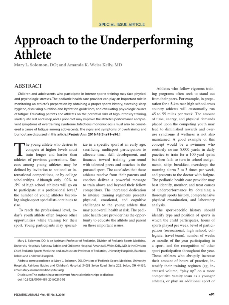 Approach To The Underperforming Athlete | PDF | Carbohydrates | Dieting