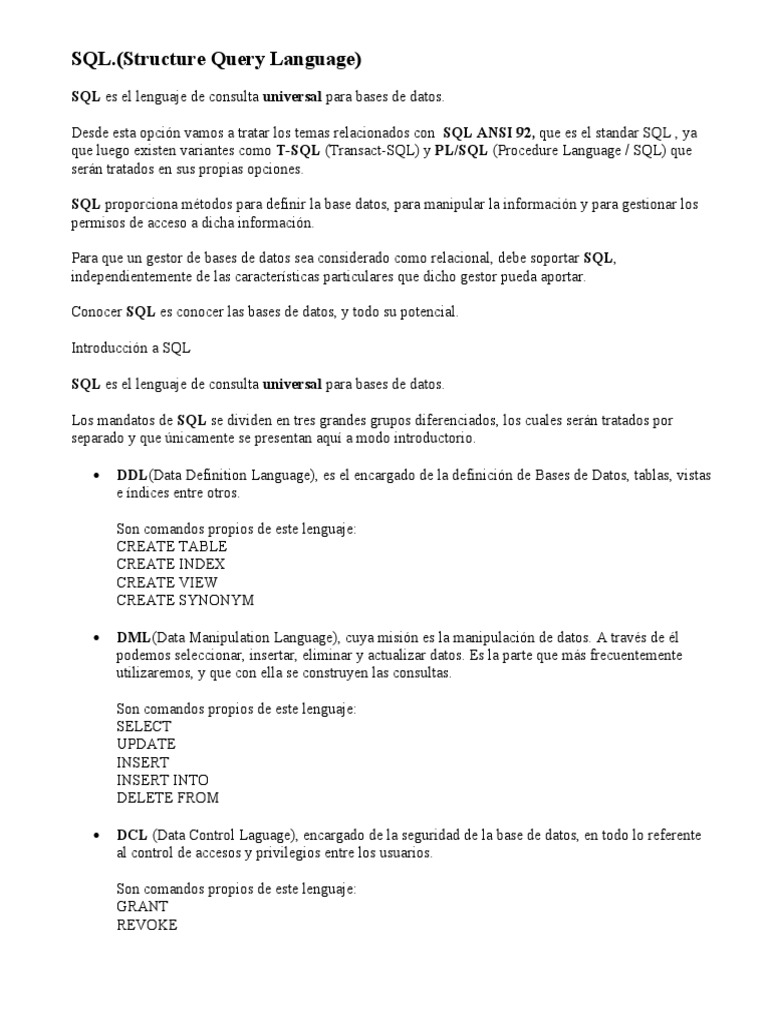 Manual SQL Server | PDF | SQL | Bases de datos