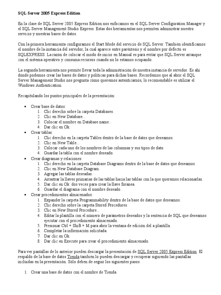 SQL Server 2005 Express Edition Diagramas y Tablas | PDF | Servidor SQL ...