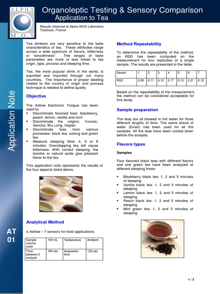 Application Note, Organoleptic Testing and Sensory Comparison of Teas ...