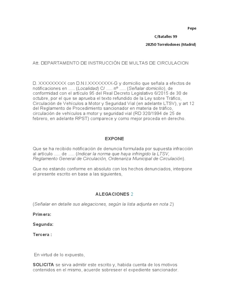 Modelo Recurso Multa Madrid Central | PDF | Estatuto de limitaciones ...