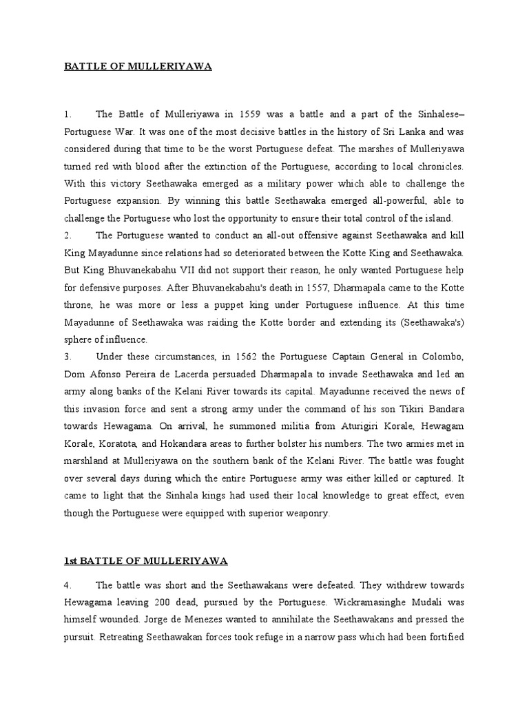 Battle of Mulleriyawa | PDF | Warfare | Military Operations