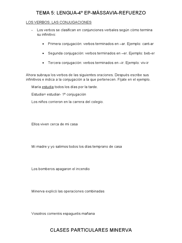 Verbos y Conjugaciones para 4º EP | PDF