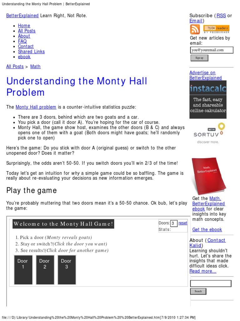 BetterExplained - Understanding The Monty Hall Problem | PDF | Teaching ...