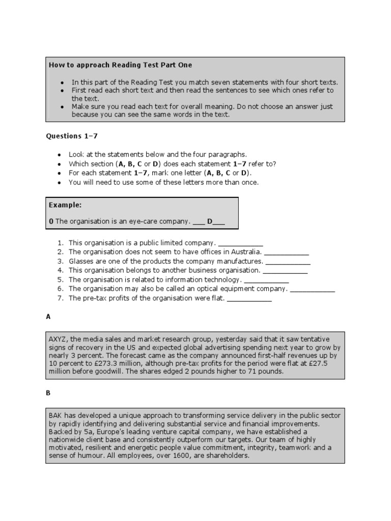 Reading Test Part One Guide | PDF | E Commerce | Customer