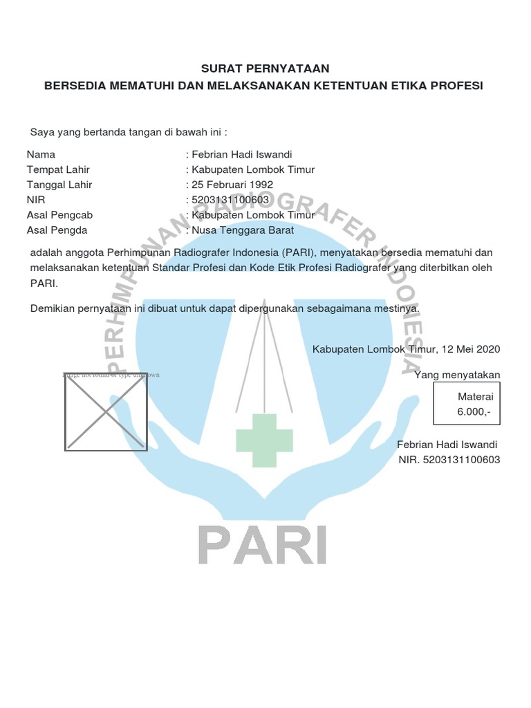 Pernyataan Etika Profesi Radiografer | PDF