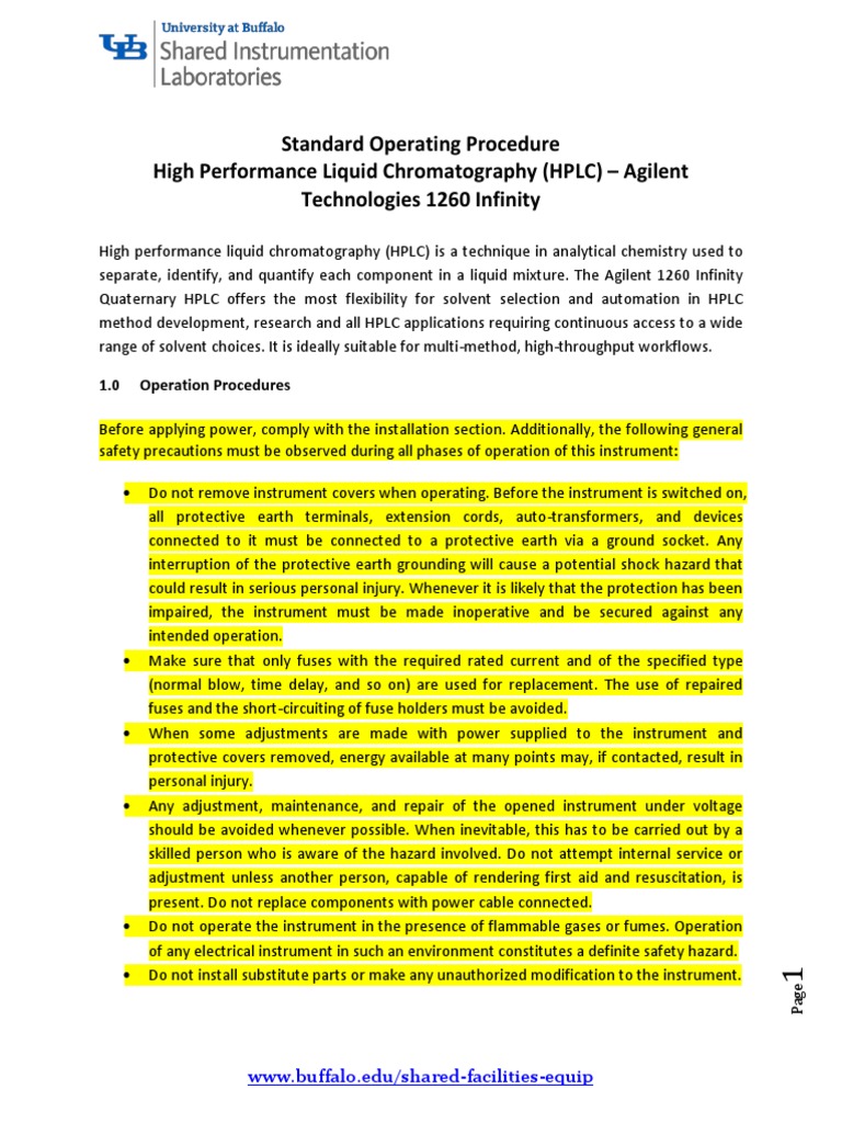 SOP - Agilent 1260 Infinity HPLC - Regular Operation - 10 - 20 - 16 ...