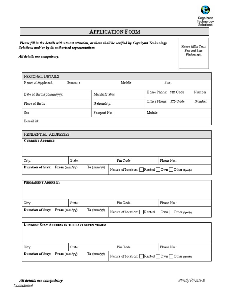 Application Form - Cognizant UBS | PDF | Employment | Background Check