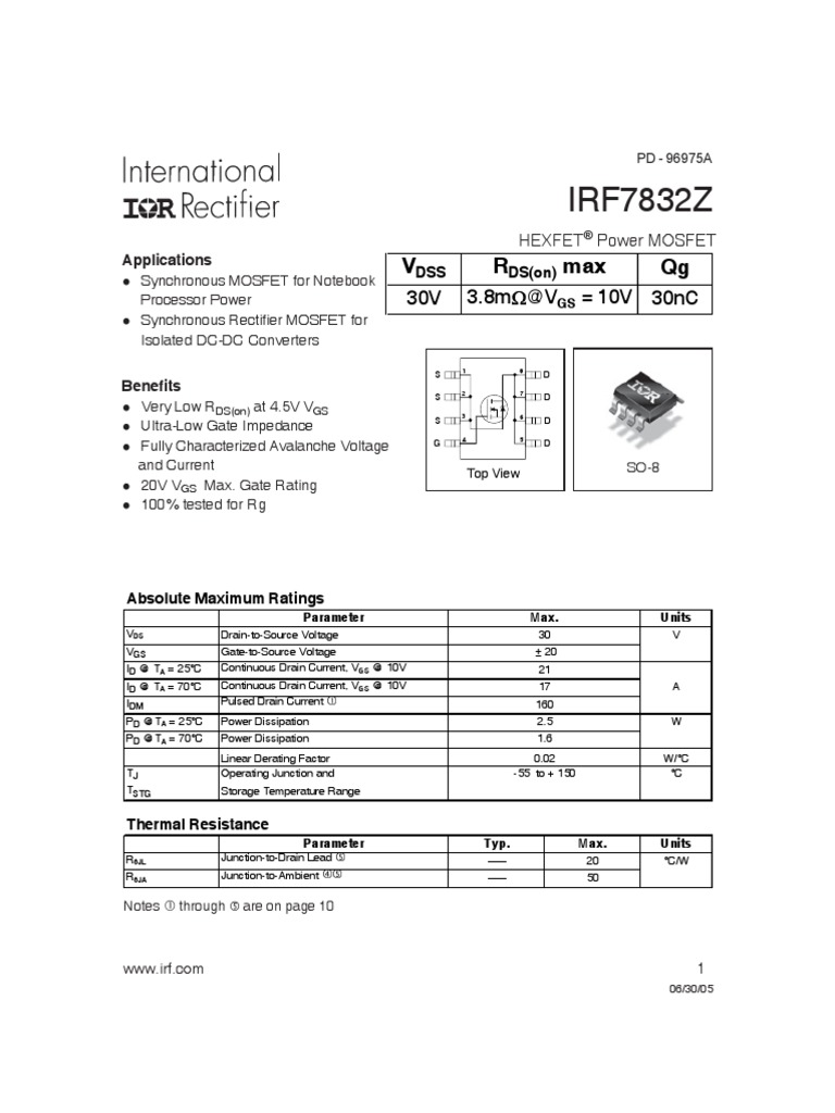 IRF7832Z: V R Max QG | PDF | Field Effect Transistor | Mosfet